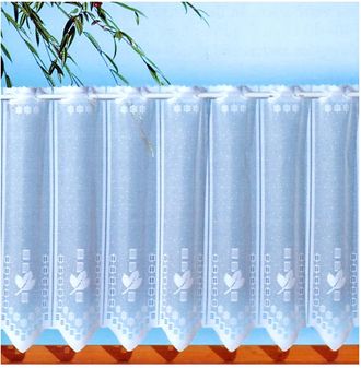 Heimtexland Gardine Scheibengardine weiß aus feinem Jacquard mit handgebogter Spitze Floral HxB 30x150cm teilbar für Flügelfenster oder Sprossenfenster mit Stange