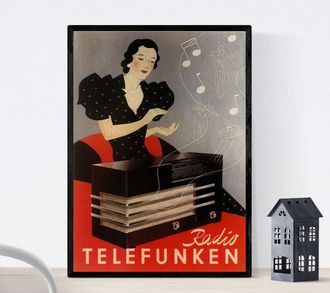 Nacnic Vintage Poster. Werbung vinate Radio-Telefunken von 1935. A4 Größe mit Rahmen