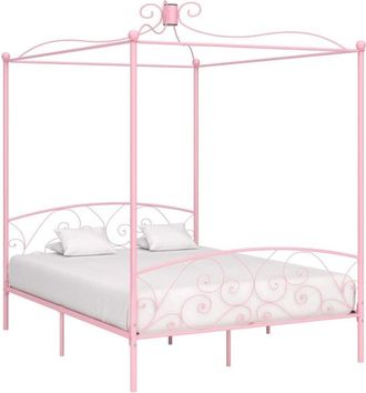vidaXL Cadre de lit &agrave; baldaquin sans matelas rose m&eacute;tal 160x200 cm Vidaxl