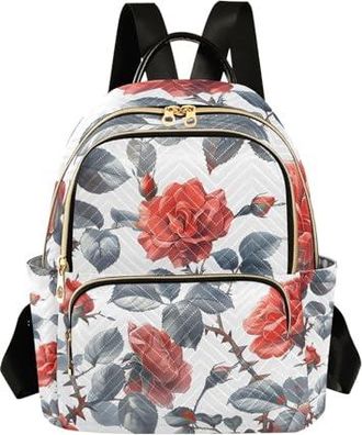 Mnsruu Mini sac à dos pour femme - Rose rouge - Plante dencre - Petit sac à dos tendance - Sac à dos décontracté, Multi730, M