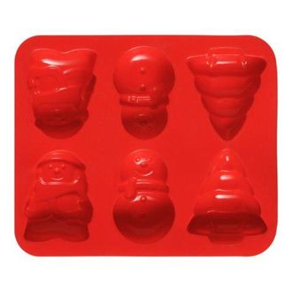 Premier Housewares Backblech, für 6 Weihnachtskuchen, 4 x 26 x 21 cm, Antihaft-Silikon, rot