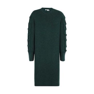 Stella McCartney Gerippter Kaschmirpullover mit Rundhalsausschnitt und Seitenschlitzen - - Knitwear - Damen - Gr&uuml;n - S