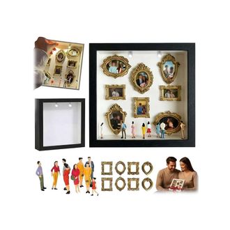 Generic DIY Mini Museum Silhouette Box - Celebrate Your Unique Memories in Style,Shadow Box Frame Kit With Gold Mini Frames & Figurines,Creative Memory Displa