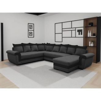Best Mobilier Bestmobilier - Henry - wohnlandschaft beidseitig montierbar mit schlaffunktion - mit bettkasten - aus stoff und pu - 7-sitzer - grau / schwarz