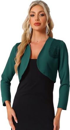 Allegra K Cardigan Court élégant à Manches Longues pour Femmes, Panneaux de Dentelle Florale, Hauts dépaules en Tricot Costume dhalloween Vert Foncé S