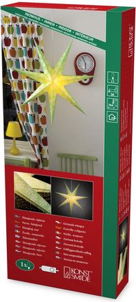 Konstsmide Gr&uuml;ner Papierstern, perforiert und mit wei&szlig; bedrucktem Muster, 7 Zacken, inkl. Anschlusskabel mit an/aus Schalter, ohne Leuchmittel, E14 Gewinde, 230V