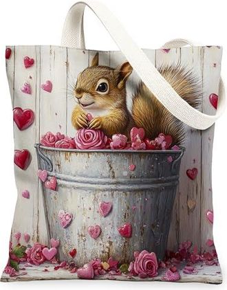 Generic Sac fourre-tout en toile motif &eacute;cureuil pour faire du shopping 33 x 38,1 cm, sac &agrave; bandouli&egrave;re r&eacute;utilisable pour femme, peinture animali&egrave;re, d&eacute;coratio