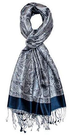 Lorenzo Cana Lorenzo Cana &Eacute;charpe de luxe pour homme - Jacquard tiss&eacute; - 100 % soie - Motif cachemire - &Eacute;charpe en soie - Multicolore - 70 x 190 cm, bleu/gris, 70 x