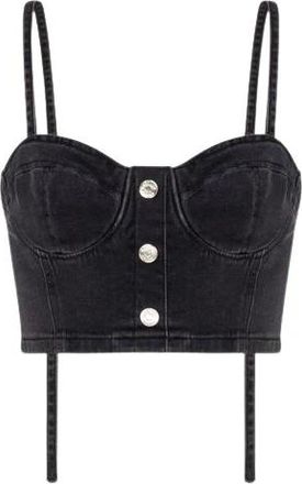 Moschino Femme, Tops, Gris, Taille: 44 FR Crop Top en Denim Stretch