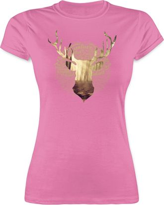 Shirtracer Shirt Damen - Kompatibel mit Oktoberfest - Hirsch Motiv Geschenk J&auml;ger I Hirschgeweih Tracht - XXL - Rosa - trachtentshirts trachtenshirt bayrische Ja
