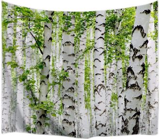 A.Monamour Wanddekor Wandbild Vorhang Wandteppiche Birke Wald Bäume Grüne Blätter Natur Landschaft Drucken Textil Stoff Tapisserie Wandbehänge Dekorationen Für K