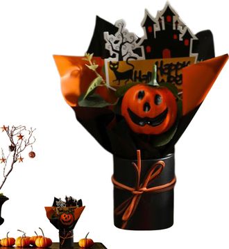 Generico Kürbisblumenstrauß: künstliches Halloween-Herbst-Arrangement, gefälschte Kürbisgruppe mit Blumen, saisonale Heimdekoration für Herbsthaus, Zauberer, W