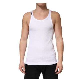 Dolce & Gabbana Geripptes &auml;rmelloses Tanktop aus Baumwolle - - Tops - Herren - Wei&szlig; - M