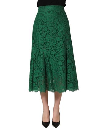 Dolce & Gabbana Womens Green Lace High Waist Mermaid Midi Skirt Cotton Nylon Viscose