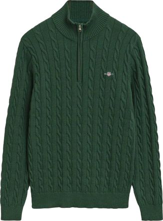 GANT Pullover f&uuml;r Herren, mit halbem Rei&szlig;verschluss, Mit Zopfmuster (Gr&uuml;n)