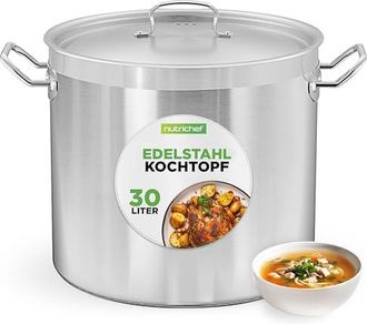 Nutrichef NutriChef Edelstahl Kochtopf 28,4L Induktion - Suppentopf mit Deckel, Profiqualität für Gastronomie & Meal Prep Hitzebeständig bis 260 °C, Spülmaschin
