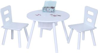 Relaxdays Ensemble de mobilier pour enfants Relaxdays, table avec 2 chaises, rangement, pour gar&ccedil;ons et filles, MDF, blanc
