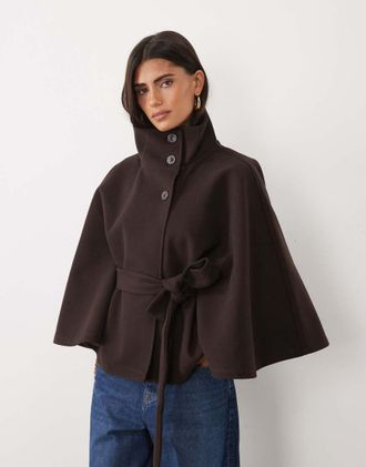 Gina Tricot Gina Tricot veste cape avec ceinture marron