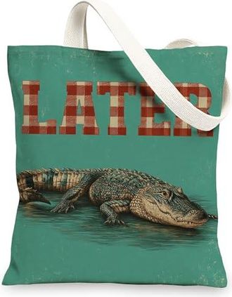 Generic Sacs fourre-tout en toile dalligator, respectueux de lenvironnement, sacs de courses réutilisables, rustiques, vintage, légers, lavables, bleu sarcell