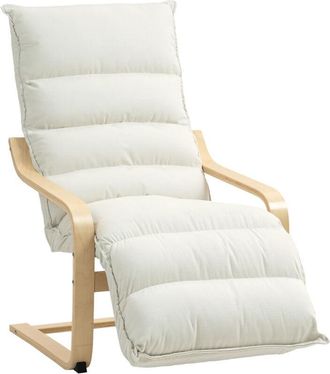 HOMCOM Fauteuil salon - HOMCOM - repose-pieds r&eacute;glable, assise rembourr&eacute;e et dossier haut - structure en bois - 67x93x105cm - cr&egrave;me
