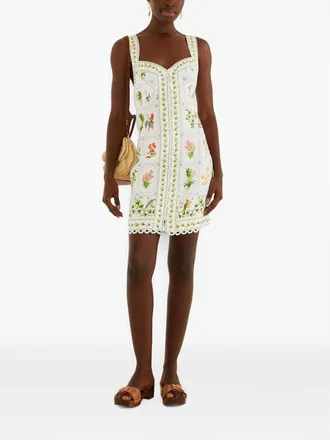 Farm Rio Floral-Print Linen Dress - White