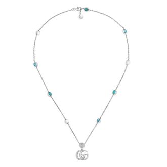Gucci Ybb527399001 - Argento 925- Madreperla- Topazio- Resina - Halskette mit Interlocking G Anh&auml;nger aus gl&auml;nzendem gealtertem Sterlingsilber- Perlmutt- bl