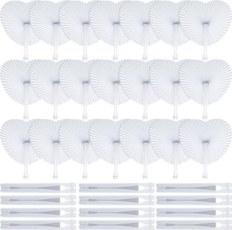 Blulu 60 Packung Wei&szlig; Papier Fans Herzf&ouml;rmige Faltf&auml;cher Sortiment f&uuml;r Hochzeit Geburtstag Party Favor Wohnkultur Kalt Werkzeug