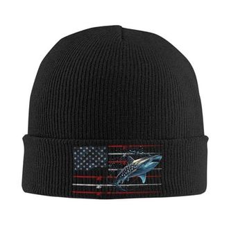 Generic Bonnet Thermo P&ecirc;che avec Drapeau Am&eacute;ricain Vintage Et Requin-Baleine Coupe-Vent Chapeau Tricot&eacute; Extensible Bonnet pour Sport Homme Ext&eacute;rieur