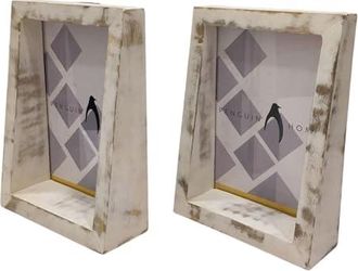 Penguin Home Set mit 2 vertikalen Bilderrahmen aus Mangoholz, 12 x 17 cm, Antik-Look, rustikaler Vintage-Stil, handgefertigter Holz-Bilderrahmen f&uuml;r Wand oder Tisc