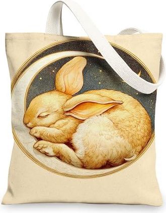 Generic Sac fourre-tout en toile motif lapin mignon, adorable sac de courses r&eacute;utilisable, sac de courses fantaisie, artistique, l&eacute;ger, lavable pour voyage, p