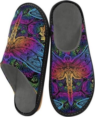 HMZXZ Pantoufles Mandalas Paisley Libellule pour homme et femme, animal indien pour femme, pantoufles dintérieur pantoufles dintérieur chaussures de chambre