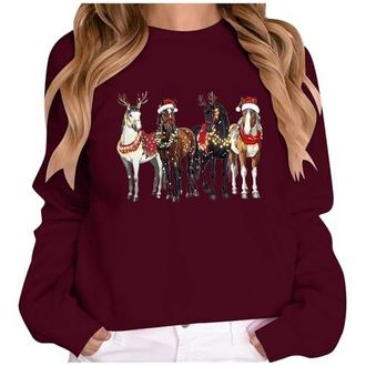Generic Pull Moche de Noel Femme Pulls de Noel Sweatshirt a Manches Longues Imprimé Col Rond Décontracté Et Tendance pour Femme