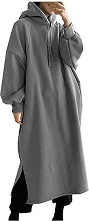 Generic Robe longue à capuche pour femme : vêtements dextérieur surdimensionnés à capuche avec poche, robe sweat-shirt à manches longues, couleur unie, vêteme