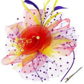 Dreshow Fascinators Hut Blume Mesh B&auml;nder Federn auf einem Stirnband und Einem Geteilten Clip Cocktail Tea Party Headwear f&uuml;r M&auml;dchen und Damen