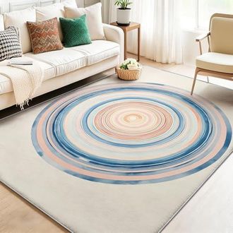 Generic Tapis de Salon Chambre Salle &agrave; Manger Adulte Bureau Design Cercles &Agrave; LAquarelle Poil Court Fin Doux L&eacute;ger R&eacute;sistant 140 x 200 cm, Cr&egrave;me