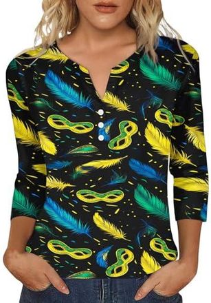 Generic Haut &agrave; manches 3/4 pour femme - Haut pour femme - Masque de carnaval - Imprim&eacute; graphique - Col en V - &Eacute;l&eacute;gant - D&eacute;contract&eacute; - Chemisier basique classi