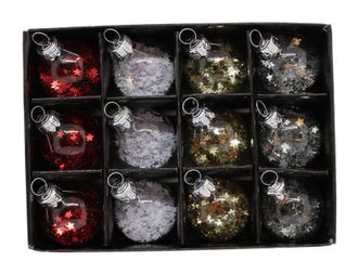 Biotin G&M 12er Set Christbaum-/Weihnachtskugeln aus Glas &Oslash; 3 cm (Klar, Gold/Wei&szlig;/Rot/Silber Sterne)