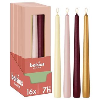 Bolsius Bougies Effilées Lisses, Lot de 16, Haptic Luxury, Bougies Décoratives pour la Maison, Longue Durée de Combustion, Non Parfumées, Cire Végétale Nature