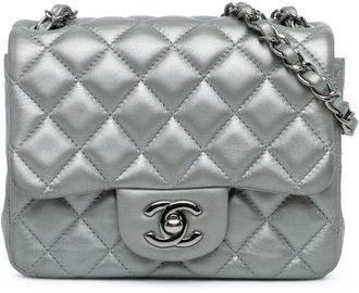 Chanel Hobo Bags - Mini Square Classic Calfskin Single Flap - Gr. unisize - in Silber - f&uuml;r Damen