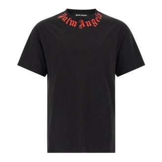 Palm Angels Neck Logo T-Shirt - - Tops - Herren - Schwarzk - 2XS