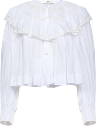 Chlo&eacute; Femme, Blouses et Chemises, Blanc, Taille: 40 FR Cropped Ruffle Top