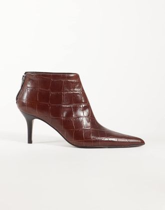 Asos River bottines &agrave; talons &agrave; bout pointu en cuir premium marron effet croco