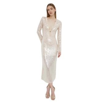 Patrizia Pepe Robe Longue &agrave; Sequins - Femme - Robes - Beige - Taille: 36 FR