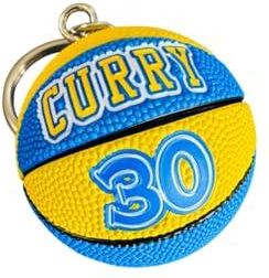 Generico Boule porte-cl&eacute;s Curry compatible avec NBA 30 Warriors Couleurs Jaune et Bleu Sport Basket Gadget Accessoires Id&eacute;e Cadeau Homme Femme Enfant Pendentif