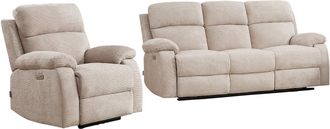 Vente-Unique 3-Sitzer-Sofa & Relaxsessel elektrisch mit Massagefunktion - Chenille-Stoff - Beige - KOCENI