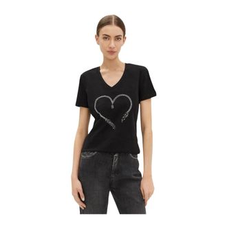 Fracomina Regular jersey T-shirt mit Strasssteinen - - Tops - Damen - Schwarzk - S