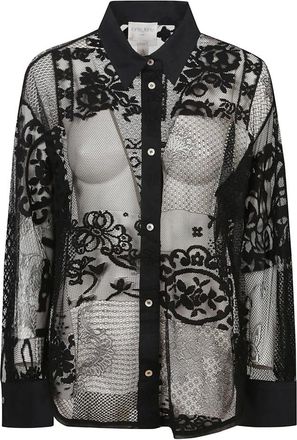 Forte_Forte Femme, Blouses et Chemises, Noir, Taille: 40 FR Lace and Mesh Overshirt
