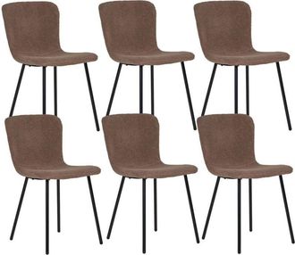 Altobuy LASLO - Lot de 6 Chaises Tissu Bouclé Marron Pieds Métal Noir