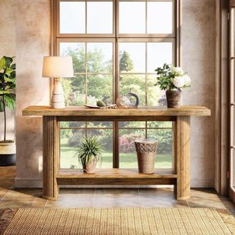 Tribesigns Tribesigns 140 cm Moderner Konsolentisch, Schmaler Flurtisch mit Ablage, Konsolentisch Holz hinter der Couch f&uuml;r Wohnzimmer, Flur, Eingang, Braun
