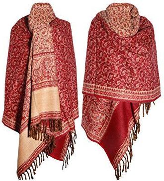 Tibet Écharpe dhiver chaude marron marron en laine de yak pur pour décoration de châle couverture unisexe surdimensionnée écharpe cadeau, bordeaux, Taille u